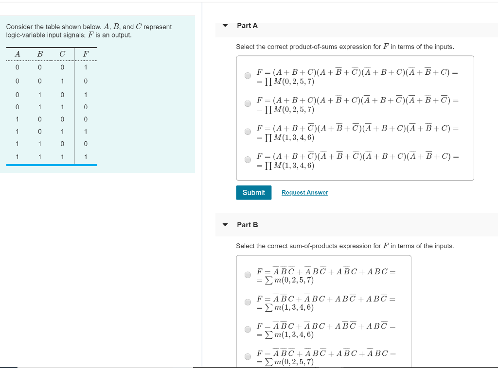 Solved Part A Consider the table shown below. A, B, and C | Chegg.com