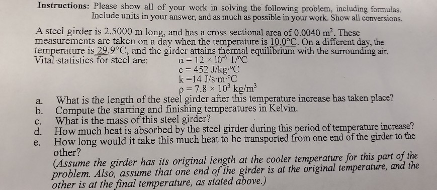 Solved Instructions: Please show all of your work in solving | Chegg.com