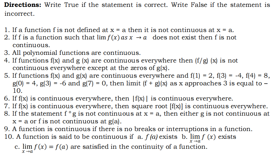 Solved Directions: Write True if the statement is correct. | Chegg.com