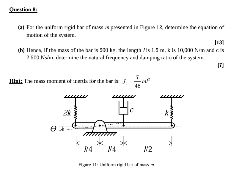 Solved Question 8:(a) ﻿For the uniform rigid bar of mass m | Chegg.com