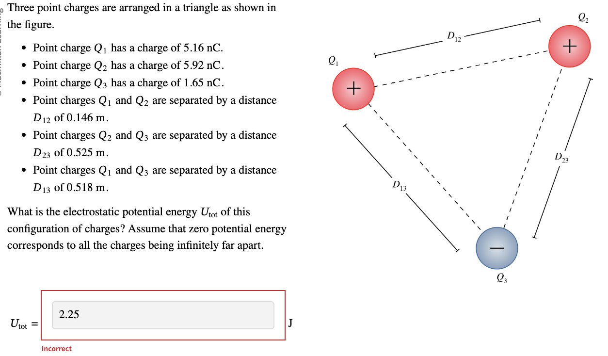 Solved The point charges are arranged in a triangle as shown | Chegg.com