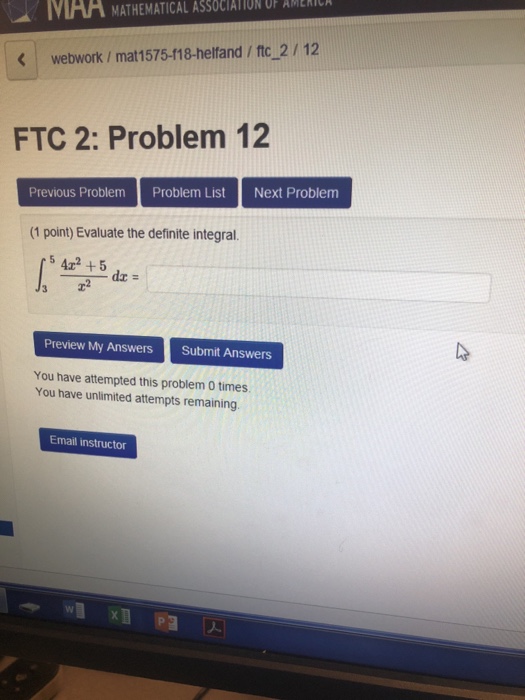 Solved MATHEMATICAL ASSOCIATION OF AMERICA webwork/ | Chegg.com