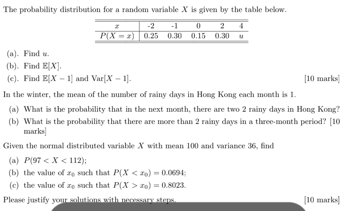 Solved The probability distribution for a random variable X | Chegg.com