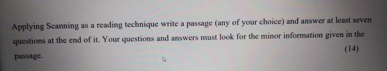Solved Applying Scanning as a reading technique write a | Chegg.com