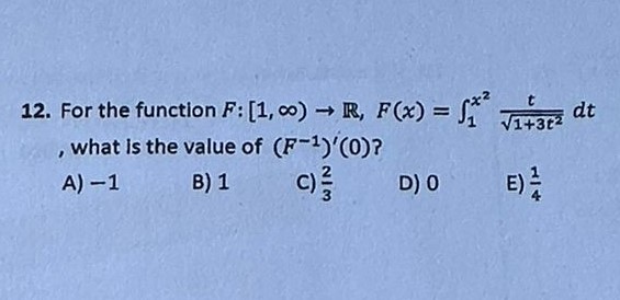 Solved For the function F:[1,∞)→R,F(x)=∫1x2t1+3t22dt, ﻿what | Chegg.com