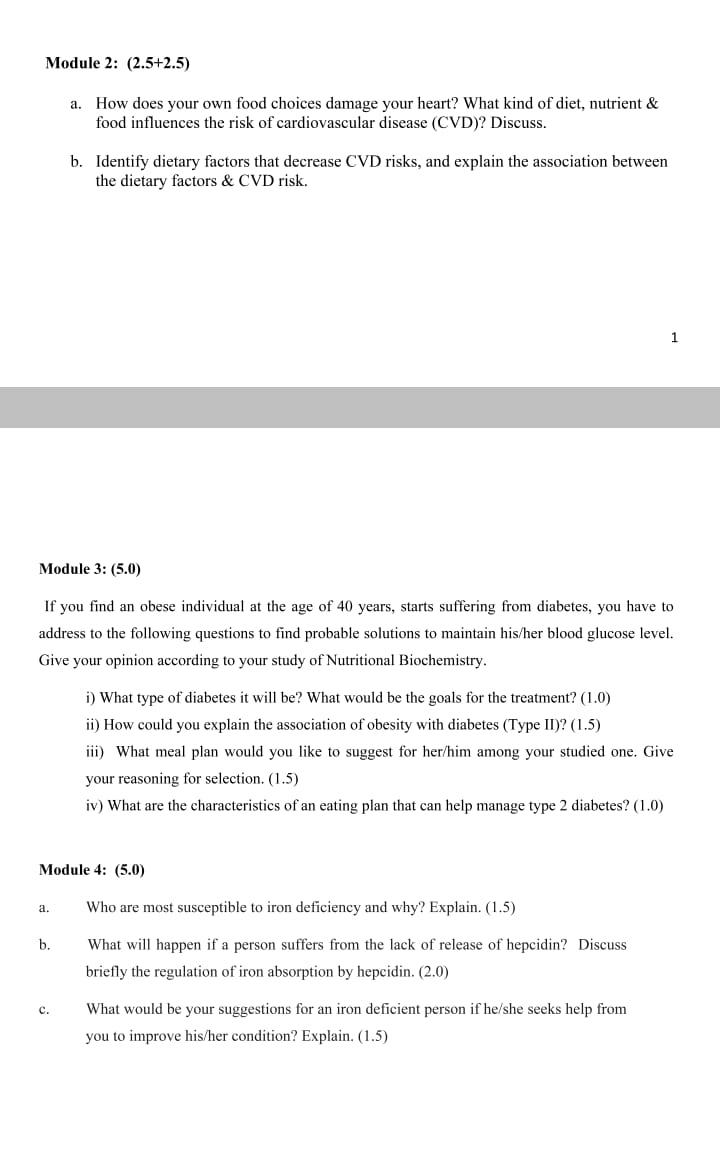 Solved Module 2: (2.5+2.5) a. How does your own food choices | Chegg.com