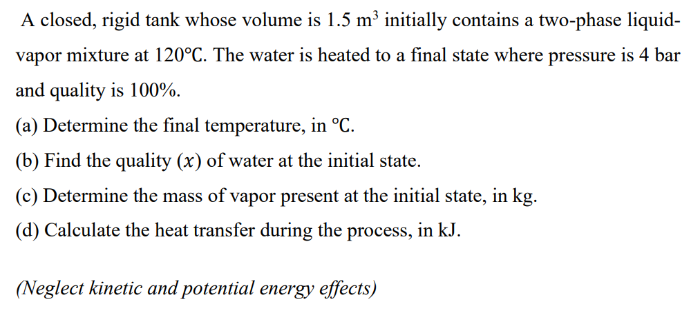 Solved A closed, rigid tank whose volume is 1.5 m’ initially | Chegg.com