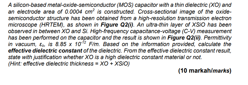 Solved A silicon-based metal-oxide-semiconductor (MOS) | Chegg.com