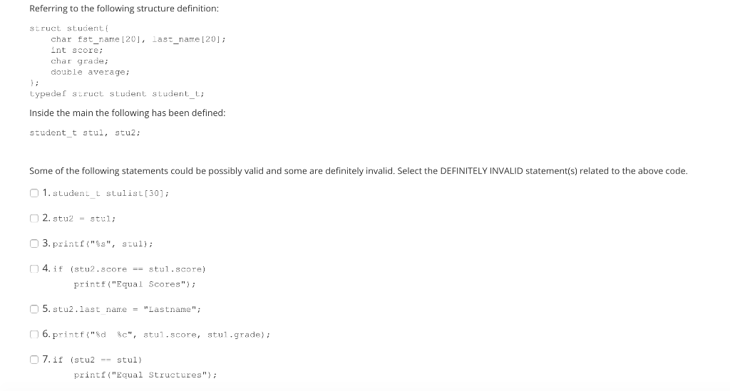Solved Referring to the following structure definition: | Chegg.com