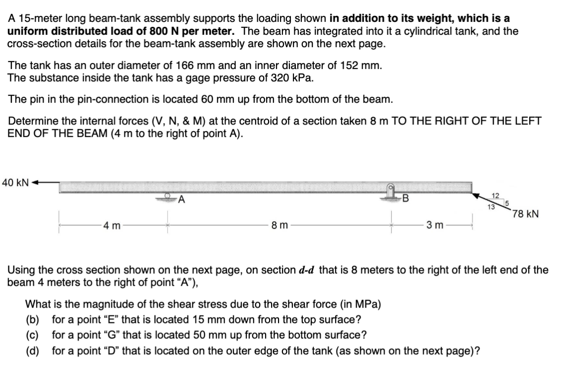 A 15-meter long beam-tank assembly supports the | Chegg.com