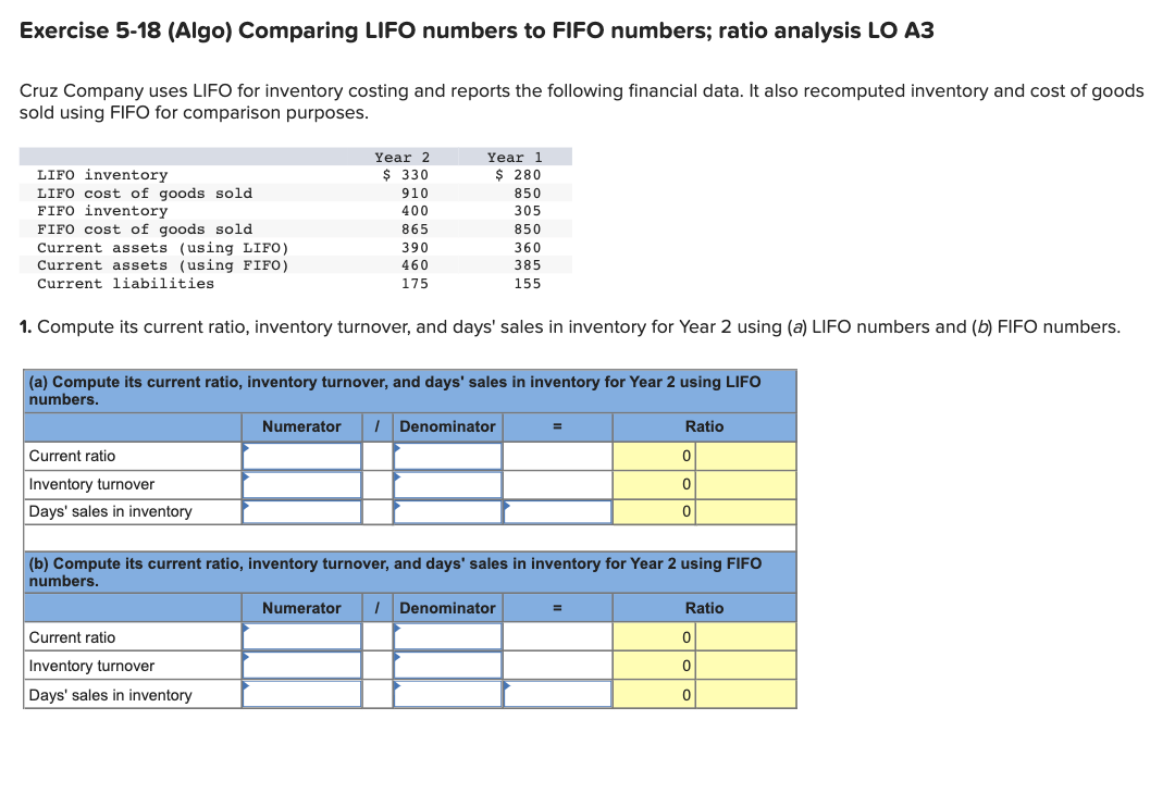 Solved Exercise 5-18 (Algo) Comparing LIFO numbers to FIFO | Chegg.com