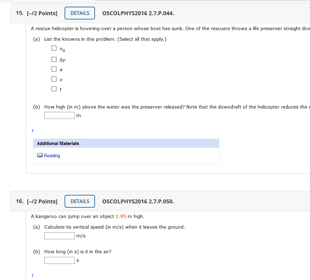 Solved 15 [ 12 Points] Details Oscolphys2016 2 7 P 044 A