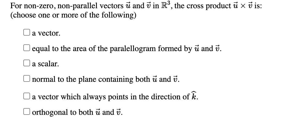 Solved For non-zero, non-parallel vectors u and v in R3, the | Chegg.com