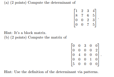 Solved (a) (2 points) Compute the determinant of | Chegg.com