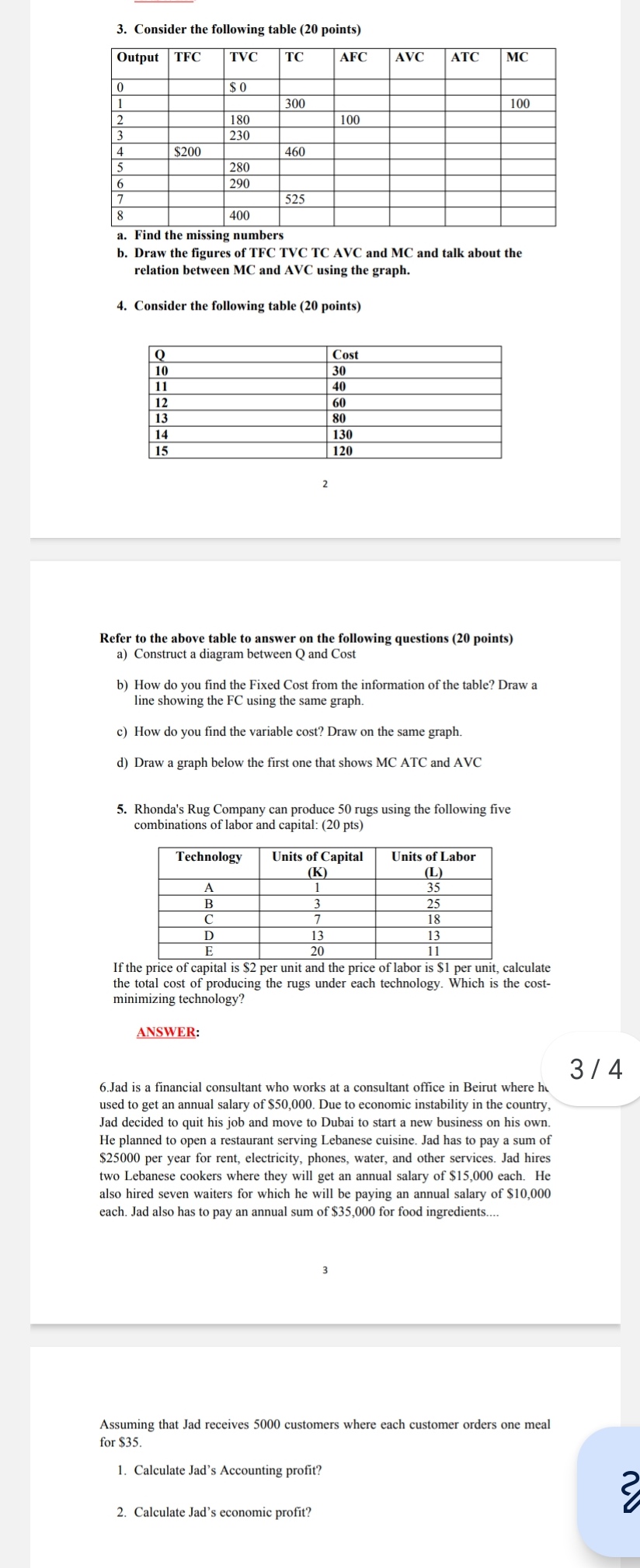 Solved Consider the following table ( 20 ﻿points)a. ﻿Find | Chegg.com