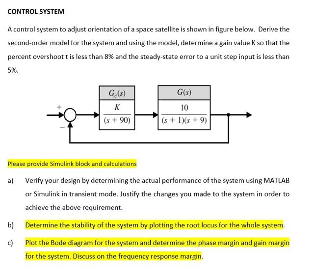 Solved CONTROL SYSTEM A control system to adjust orientation | Chegg.com