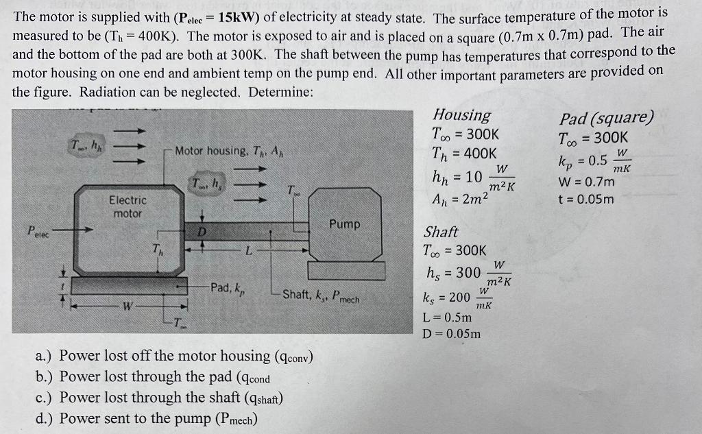 Solved The motor is supplied with (Pelec = 15kW) of | Chegg.com