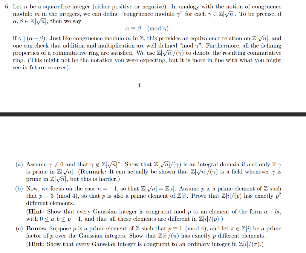 6. Let n be a squarefree integer (cither positive or | Chegg.com