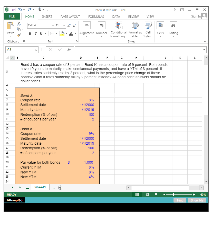 Solved X AS Interest rate risk - Excel ? El 5 x 1 FILE HOME | Chegg.com