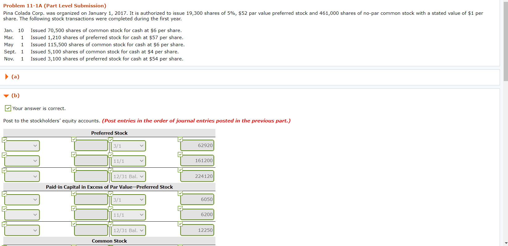 Solved Problem 11-1A (Part Level Submission) Pina Colada | Chegg.com