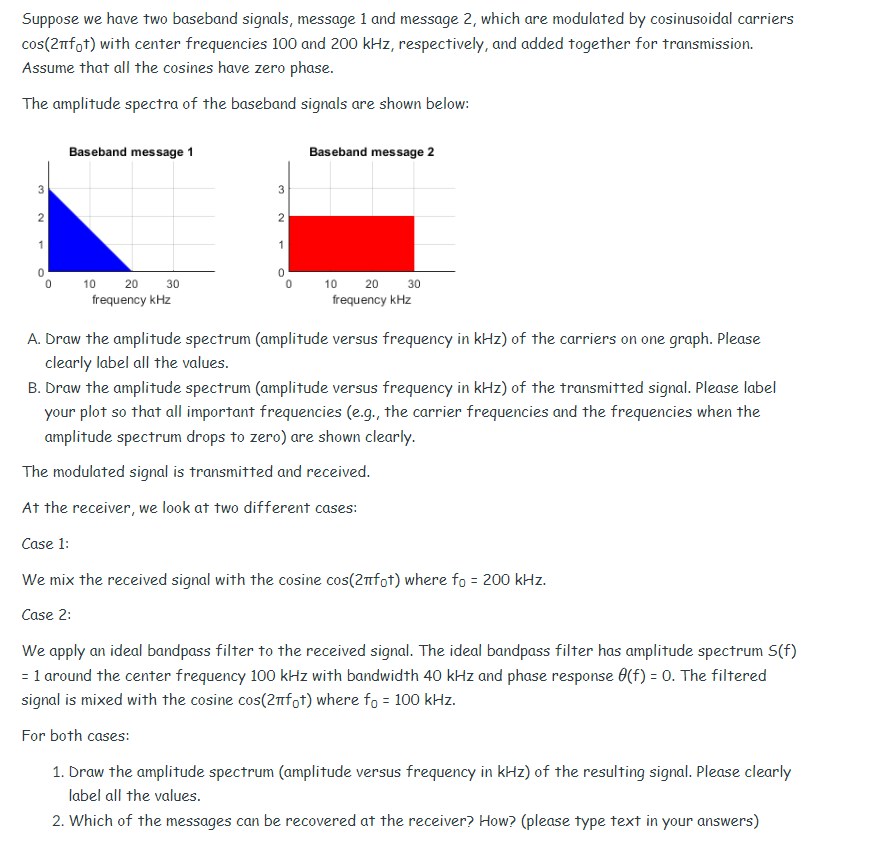 Solved Suppose we have two baseband signals, message 1 and | Chegg.com