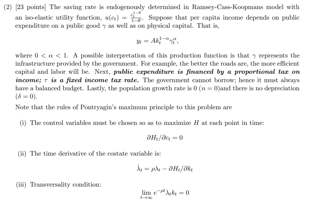 Solved (2) [23 ﻿points] ﻿The saving rate is ﻿endogenously | Chegg.com
