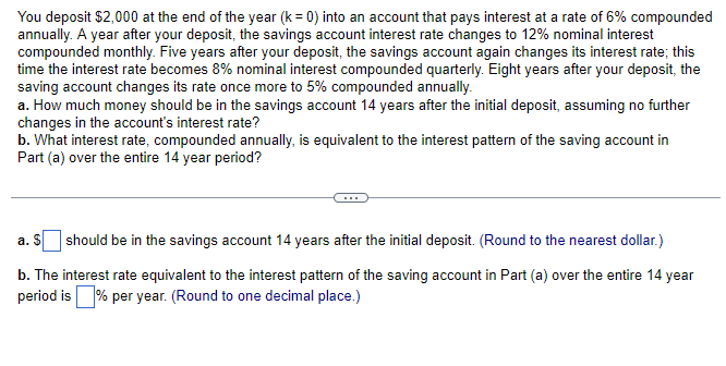 Solved You deposit $2,000 at the end of the year (k=0) into | Chegg.com