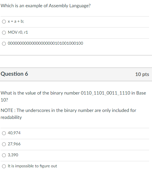 Solved Which is an example of Assembly Language? x=a+b MOV | Chegg.com