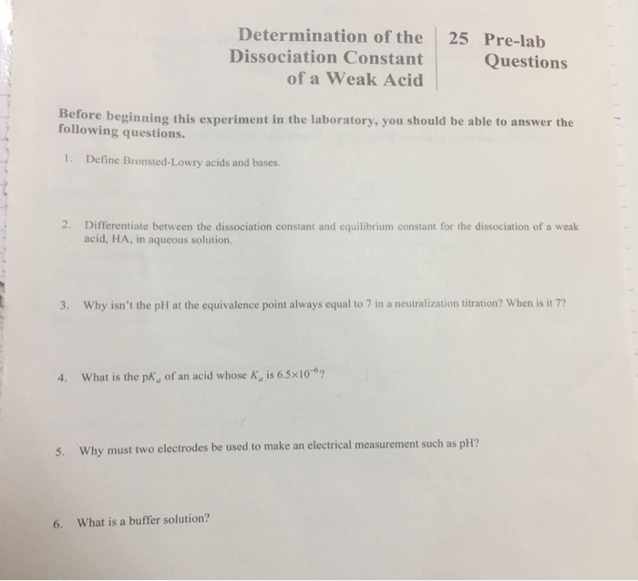 Solved Determination of the 25 Pre-lab Dissociation Constant | Chegg.com