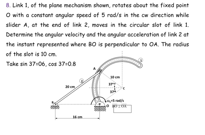 Solved 8. Link 1, of the plane mechanism shown, rotates | Chegg.com