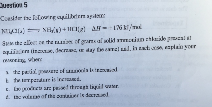 Solved Consider the following equilibrium system: NH_4Cl(s) | Chegg.com