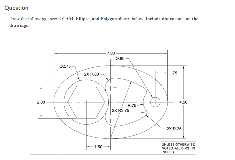 Solved Question Draw the following special CAM, Ellipse, and | Chegg.com