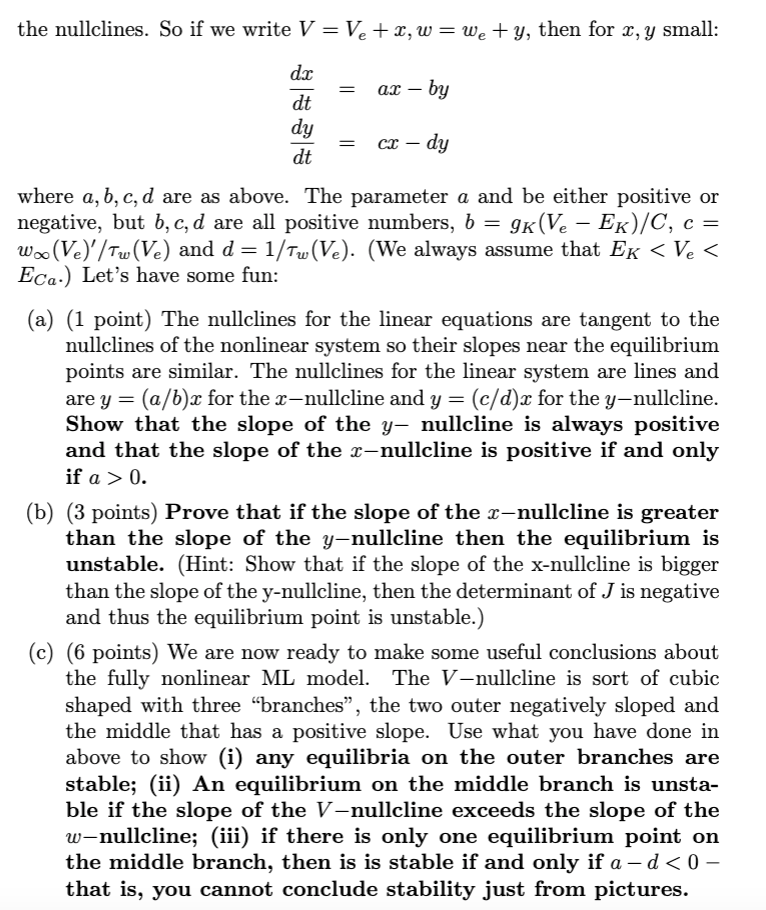 Solved (10 points) Fun with nullclines. Near an equilibrium | Chegg.com