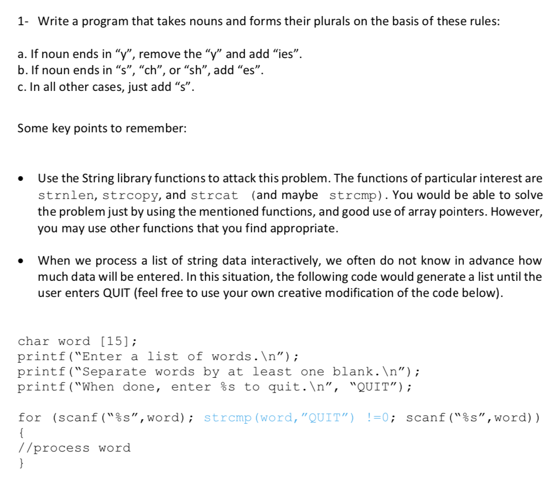 Solved 1 Write A Program That Takes Nouns And Forms Their 