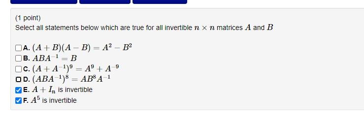 Solved (1 point) Select all statements below which are true | Chegg.com
