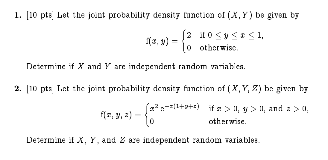 Solved 1. (10 pts) Let the joint probability density | Chegg.com