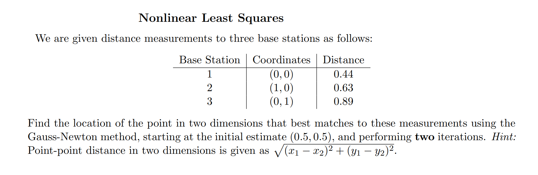 Solved Nonlinear Least Squares We are given distance | Chegg.com