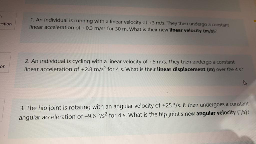 Solved 1 estion 1. An individual is running with a linear | Chegg.com