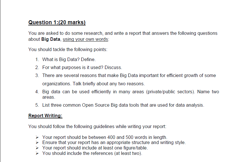 Solved Question 1:(20 marks) You are asked to do some | Chegg.com