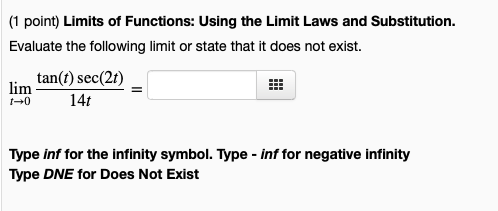 Solved (1 point) Limits of Functions: Using the Limit Laws | Chegg.com