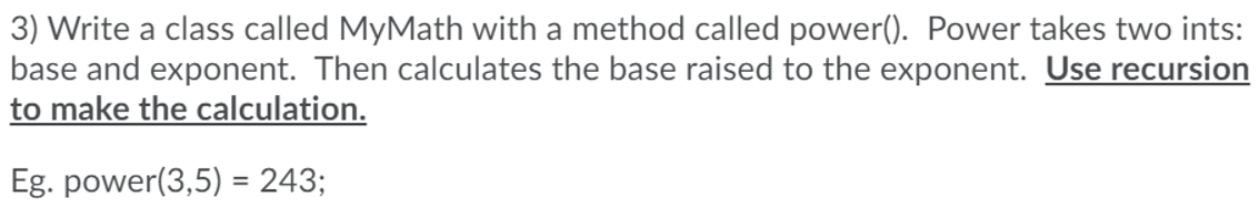 Solved 3) Write a class called MyMath with a method called | Chegg.com