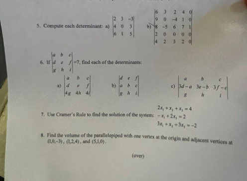 Solved 5. Compute each determinant: a) ∣∣246301−335∣∣ b) | Chegg.com