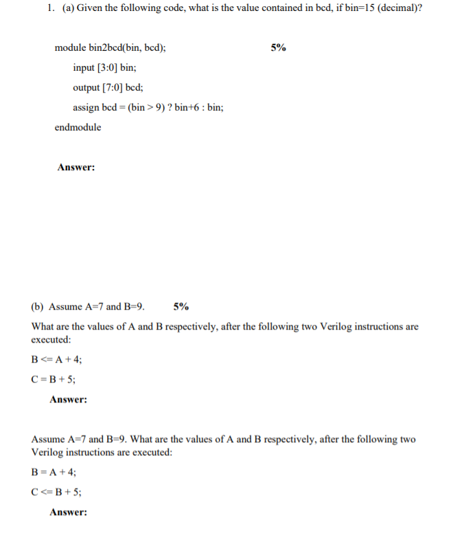 Solved 1. (a) Given the following code, what is the value | Chegg.com