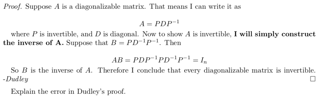 Solved Proof. Suppose A is a diagonalizable matrix. That | Chegg.com