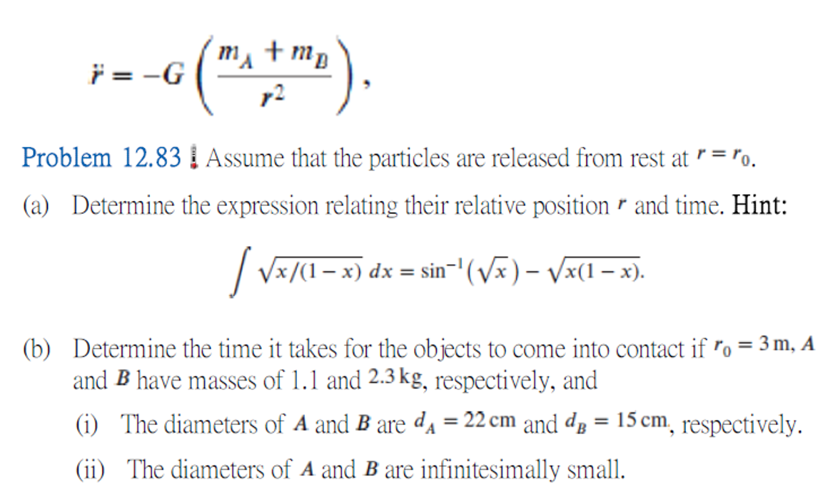 Solved r¨=-G(mA+mBr2),Problem 12.83 ﻿Assume that the | Chegg.com