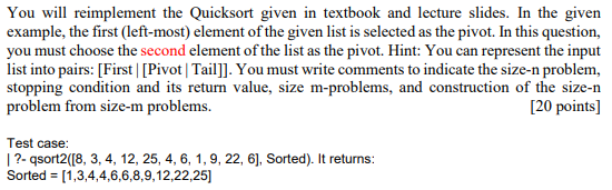 You will reimplement the Quicksort given in textbook | Chegg.com