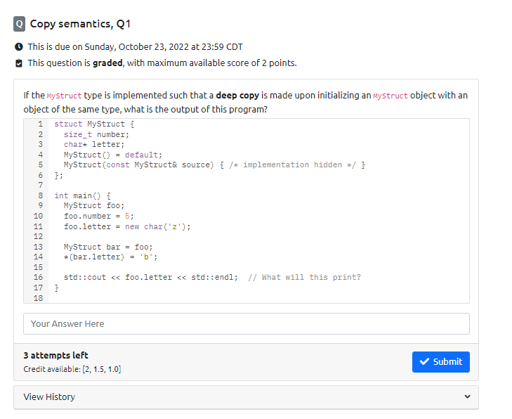 Solved Copy semantics, Q1 This is due on Sunday, October | Chegg.com
