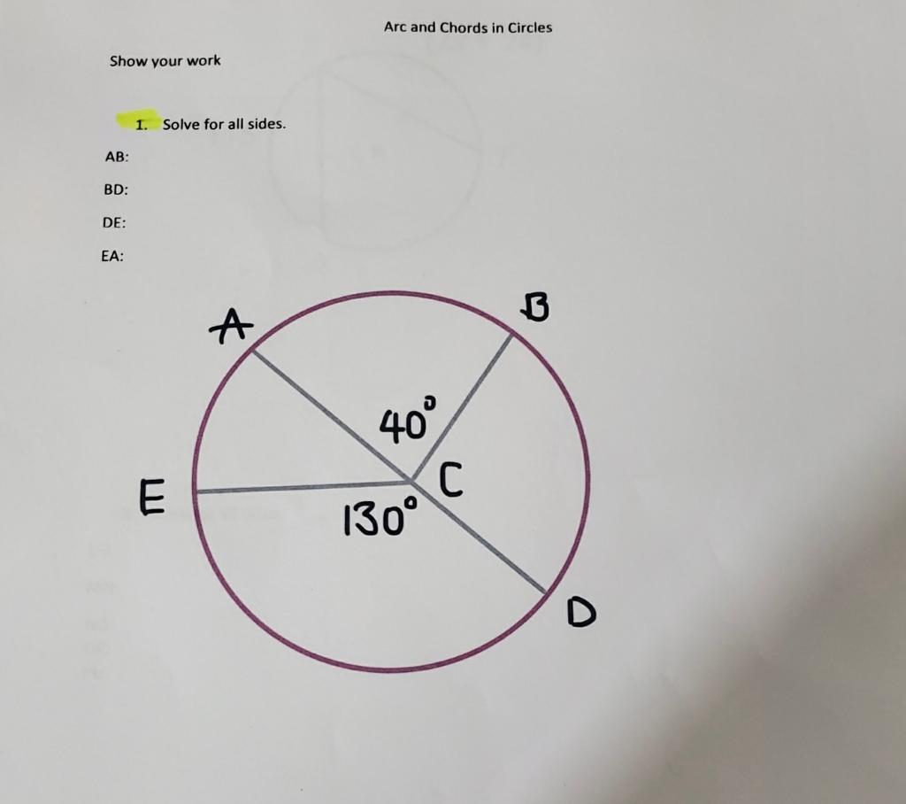 Solved Arc and Chords in Circles Show your work 1. Solve for | Chegg.com