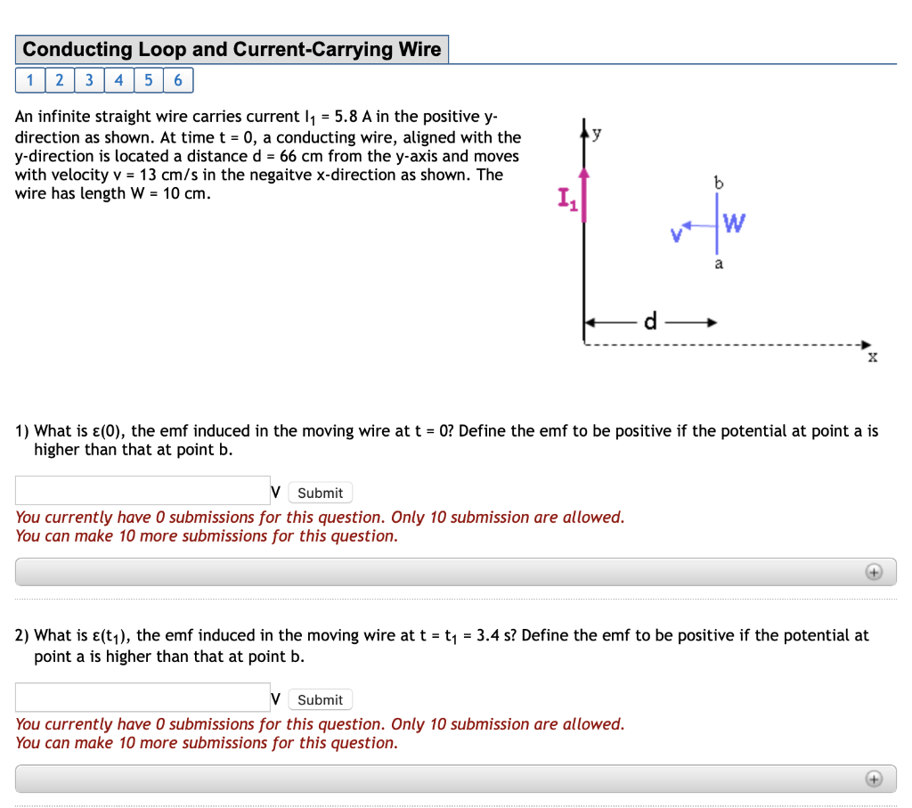 Solved Conducting Loop and Current-Carrying Wire 1 2 3 4 5 6 | Chegg.com