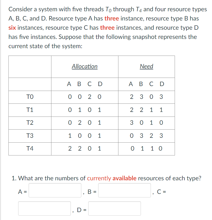 Solved Consider a system with five threads T0 through T4 and | Chegg.com